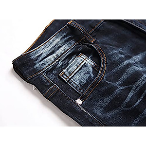 JUNBAOSS Men's Ripped Distressed Destroyed Straight Fit Washed Denim Jeans Mens Ripped Jeans Skinny Jeans for Men Slim Fit Distressed Black Ripped Jeans for Men