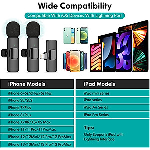 wedaniya Wireless Lavalier Lapel Microphone for iPhone iPad: 2 Clip on Microphones for Phone Video Recording, Professional Lav Mic for YouTube | Interview | Podcast | Vlog | Tiktok | Live Stream