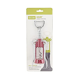 True Soar Winged Corkscrew Wine Opener - Self Centering Worm, Stainless Steel, Manual Wine Bottle Opener, Red