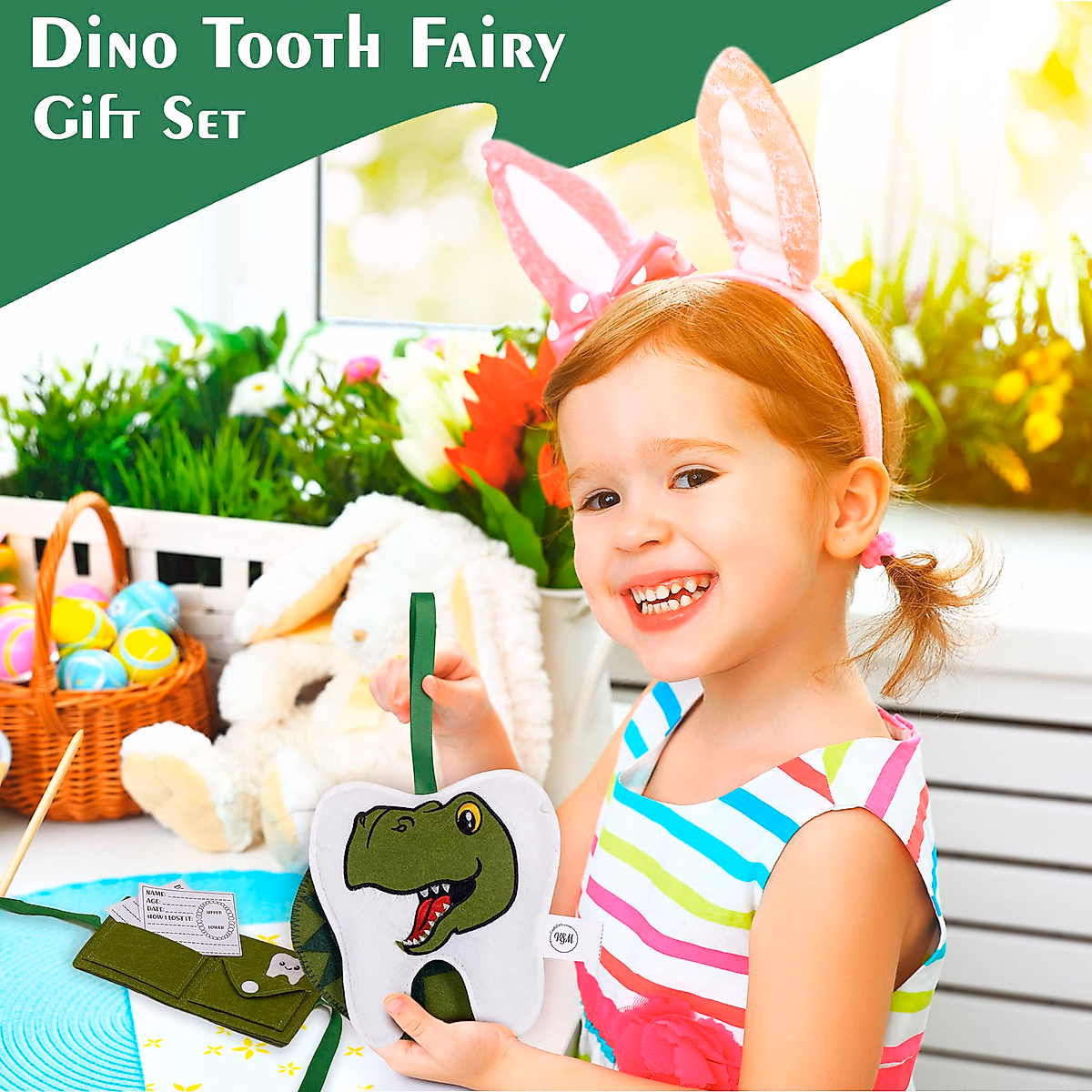 Dinosaur Tooth Fairy Pillow Boy-Tooth fairy kit w/Notepad & Keepsake Photo Pouch-Felt Tooth Fairy Box - Dear Tooth Fairy Notepad - Keepsake Tooth fairy Pouch for Teeth - Tooth Fairy Pillow boy & Girls