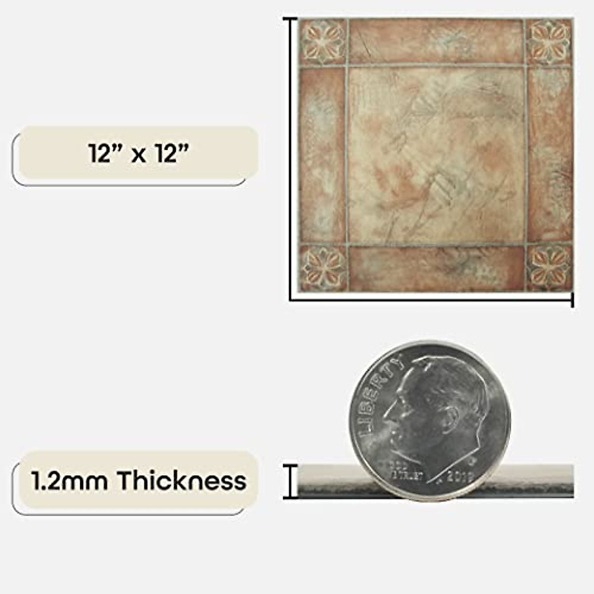 Nexus Self Adhesive 12-Inch Vinyl Floor Tiles, 20 Tiles - 12" x 12", Spanish Rose Pattern - Peel & Stick, DIY Flooring for Kitchen, Dining Room, Bedrooms & Bathrooms by Achim Home Decor