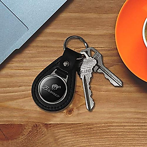 Black Leather Ford Bronco Chrome Logo Keychain
