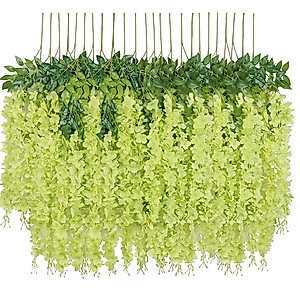 Vanassa 12pcs Artificial Fake Wisteria Vine Garland-GreenDec 3.6FtPiece Silk Wisteria Vine Ratta Hanging Flower for Home Garden Wedding Decor(green), Turquoise