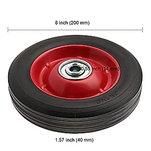 PINGEUI 4 PCS 8 Inch Solid Rubber Tire, Flat Free Solid Rubber Wheels, Hand Truck Replacement Wheels, 1/2-Inch Axle Hole, 220 lbs Max Load-Bearing Capacity