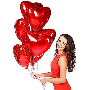 Heart Shaped Foil Balloons for Valentines Day Party Decorations - Pack of 15 -Foil Valentines Day Balloons for Romantic Decorations Special Night (red)