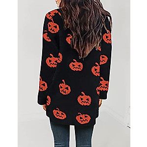 ZESICA Women's 2023 Fall Winter Long Sleeves Open Front Leopard Print Knitted Sweater Cardigan Coat Outwear,Pumpkin,Medium