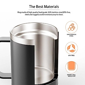 Self Heating Coffee Mug,12oz Heated Mug with Double-Layer 18/8 Stainless Steel,131℉ Beverage Cup Warmer with Mug Set for Desk Home & Office (Black)