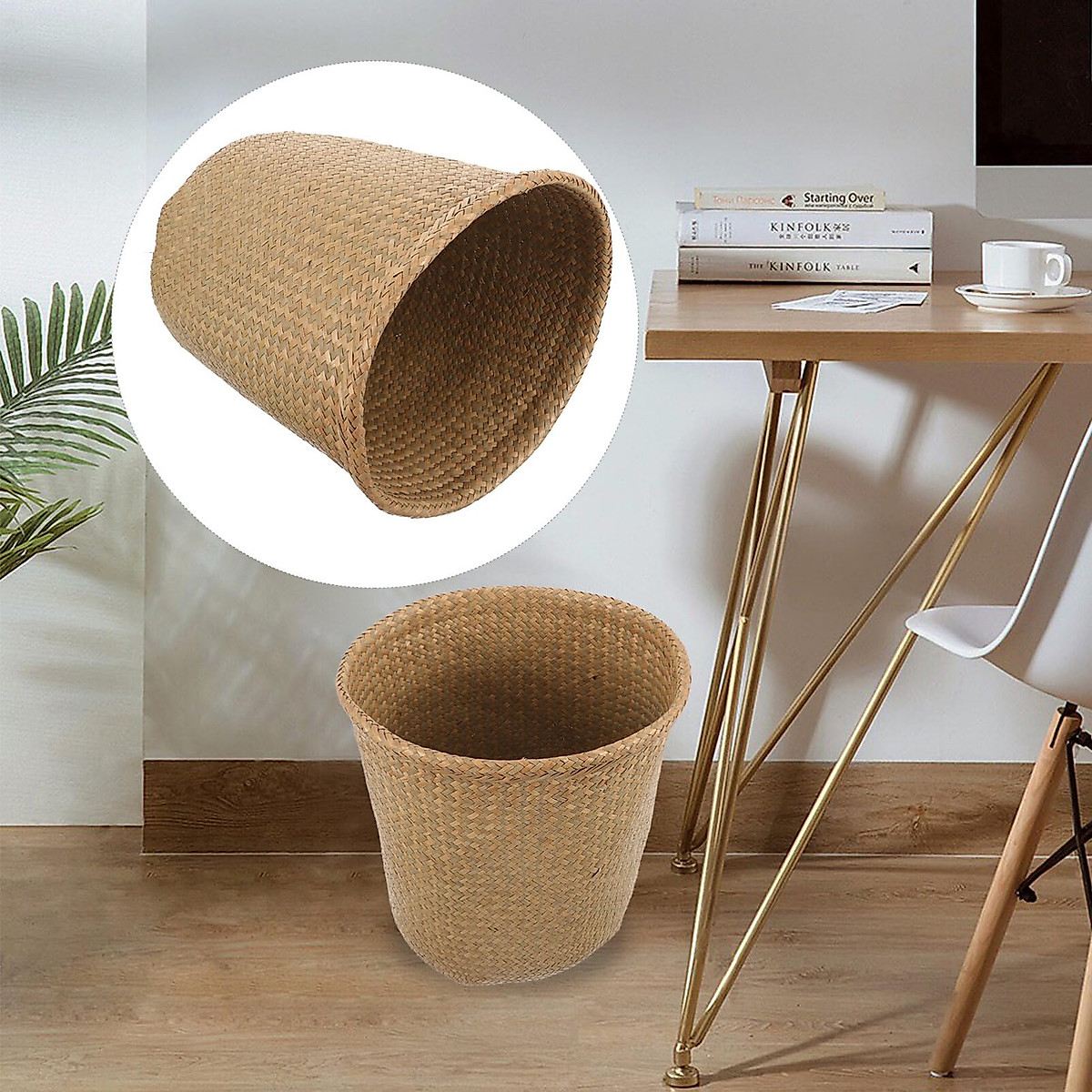 Garbage Bins Small Woven Basket Rattan Plant Pot Seagrass Waste Basket Basket Garbage Basket Clothes Hamper Laundry Hamper Wicker Seaweed Office Flower Vessel