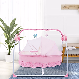 TFCFL Electric Baby Crib Cradle, 0-18 MonthsInfant Bed Auto Swing with Remote Control & Music, 25KG/55LBS Capacity, Foldable Baby Bassinet, Pink