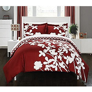 Chic Home 3 Piece Calla Lily Reverse Duvet Cover Set Queen Red