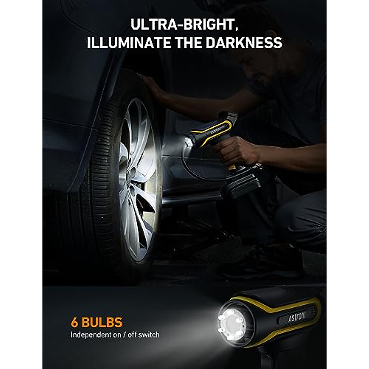 AstroAI Tire Inflator Air Compressor Cordless with 20V Rechargeable Li-ion Battery 150 PSI Portable Handheld Air Pump with 12 V Car Power Adapter for Cars Motorcycles LS40791（C1）