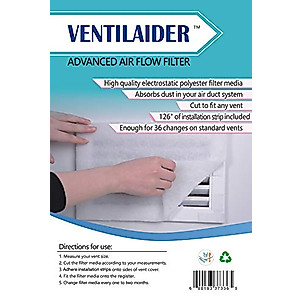Ventilaider Complete Air Vent Filter Set 20" x 84" Electrostatic Media With 126" of Installation Tape 35+ Filters per Roll for HVAC, AC & Heating Intake Registers & Grilles to Reduce Dust and Allergy