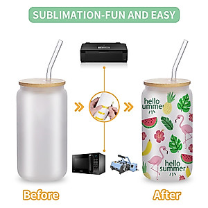 ktondic 6 Pack Sublimation Glass Cans Blanks Frosted, 16 OZ Sublimation Beer Tumblers with Lid and Straws,Frosted Glass CupsIce Coffee Cups for Juice Soda Cocktail