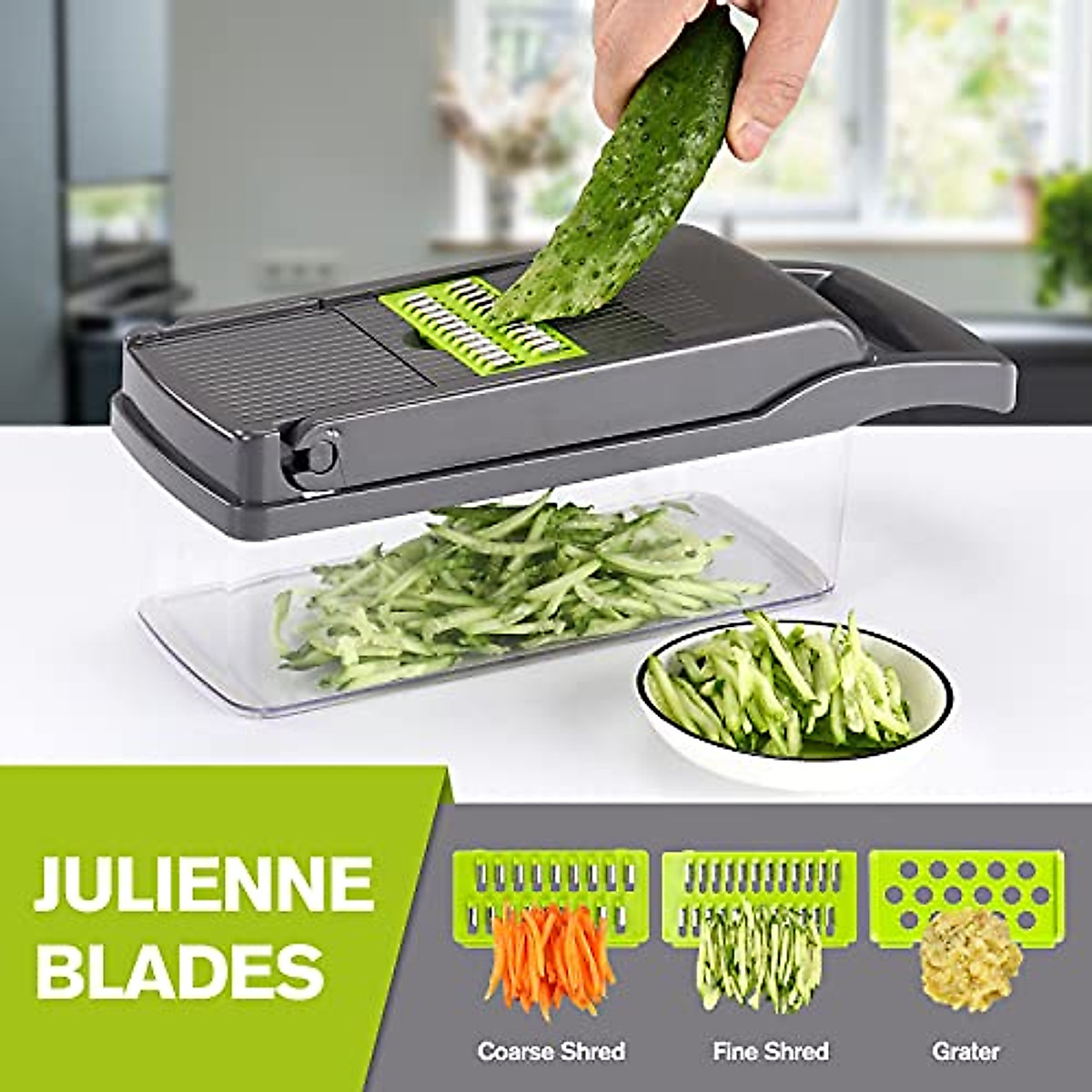 KEOUKE Vegetable Chopper Slicer Dicer - 12 -in -1 Onion Chopper Fruits Cutter Mandoline Slicer Food Chopper/Cutter with 7 Stainless Steel Blades, Adjustable Slicer & Dicer with Storage Container