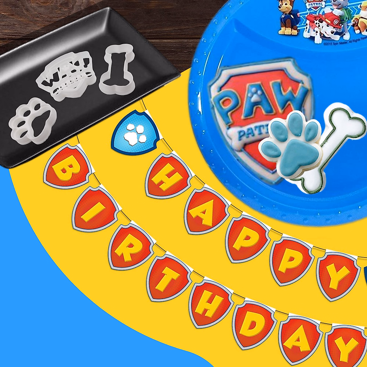INSPIRED BY PAW PATROL COOKIE CUTTERS. Paw Patrol Children’s Cartoon Characters Badge/Shield, Dog Bone and Puppy Paw Print 3D Printed Cookie Cutters (3 Pack)