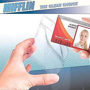 Mifflin-USA Card Protector (Clear, 4x3 Inches, 100 Pack), Waterproof and Resealable Horizontal Plastic ID Name Badge Holders