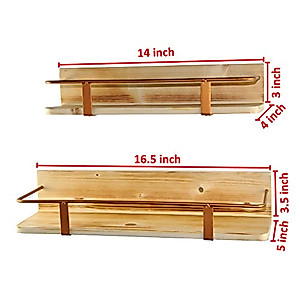 Spiretro Floating RV Shelves, Wall Mount Rustic Wood Wall Shelves with Metal Rail Storage Organize, Display, Décor for Bathroom Living Room Bedroom Kitchen Room Closet, Set of 2 (Large & Small)_ Beige