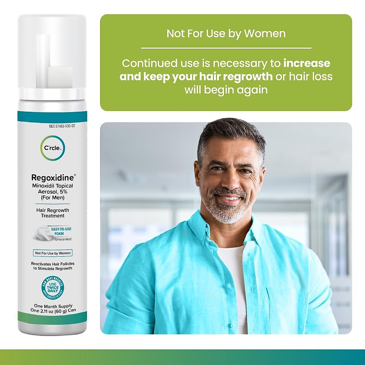 C’rcle Men's Minoxidil 5% Foam - 6 Month Supply - Helps Restore Vertex Hair Loss & Thinning Hair - Extra Strength Supports Hair Regrowth for Men, Unscented Hair Loss Treatments for Men