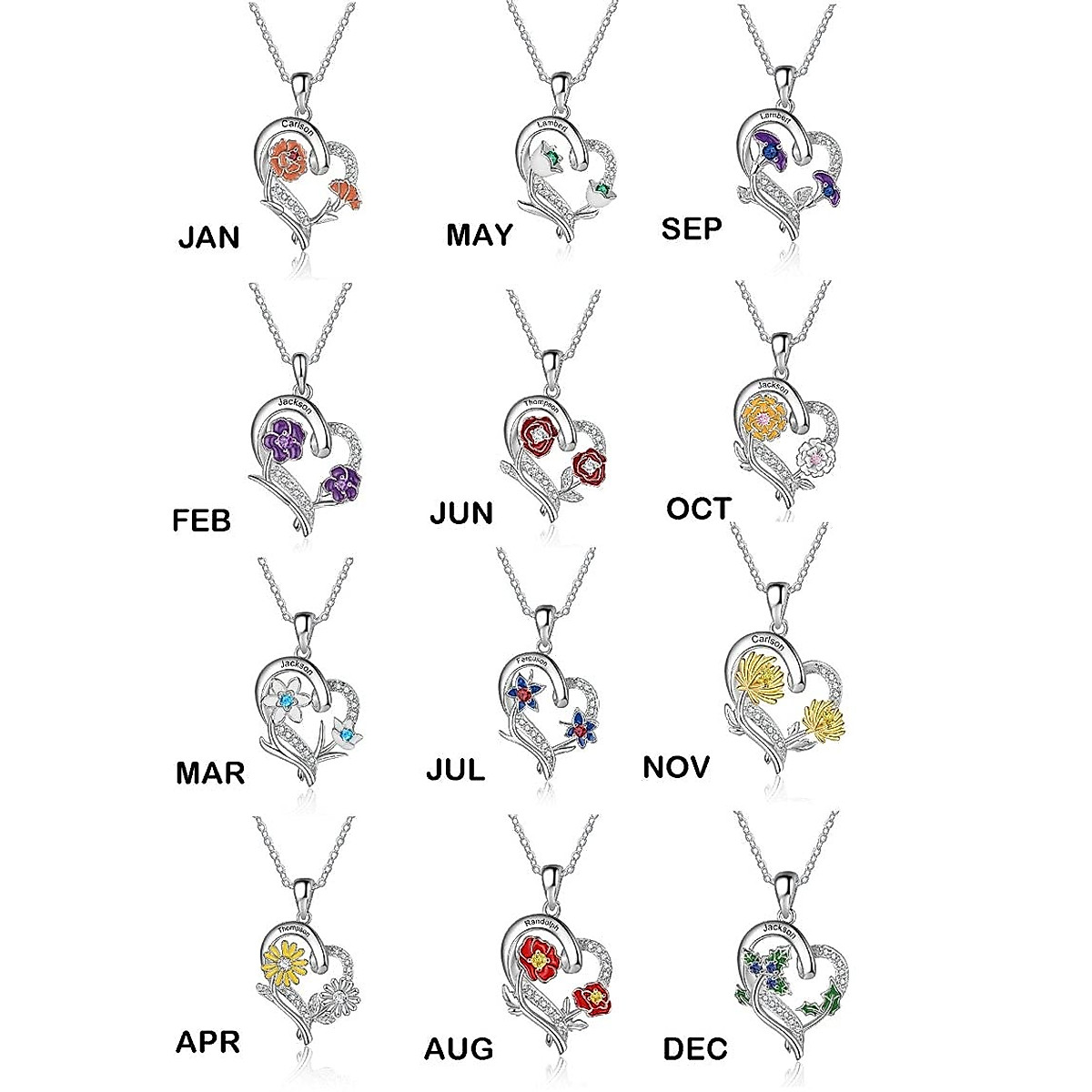 Roy Rose Jewelry Personalized Birth Month Flower Necklace with 2 Birthstones - Heart Shape - Customized Necklace for Her (September - Morning Glory)