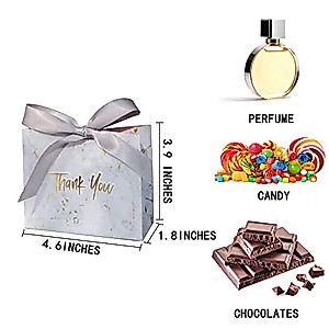 CheeseandU 24Pack Small Thank You Gift Bag Boxes Marble Pattern with Bowknot Decor Thank You Paper Bag for Wedding Baby Shower Thanksgiving Xmas Party Favor Candy Boxes, 4.5" Grey