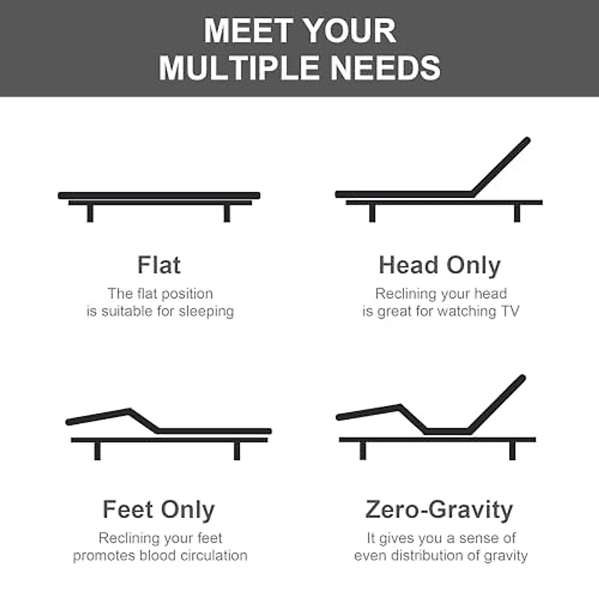 GOLDORO Queen Size Adjustable Bed Frame, Electric Bed Base, Wireless Remote Control, Whisper Quiet Durable Motor, Independent Head and Foot Incline, Adjustable Leg Heights