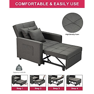 Litbird [UPDATED] Convertible Chair Sleeper Bed, Stepless Adjustable Backrest, Futon Chair Turns Into Bed, Sleeper Sofa for Living Room, 3 in 1, Linenette, Deep Gray