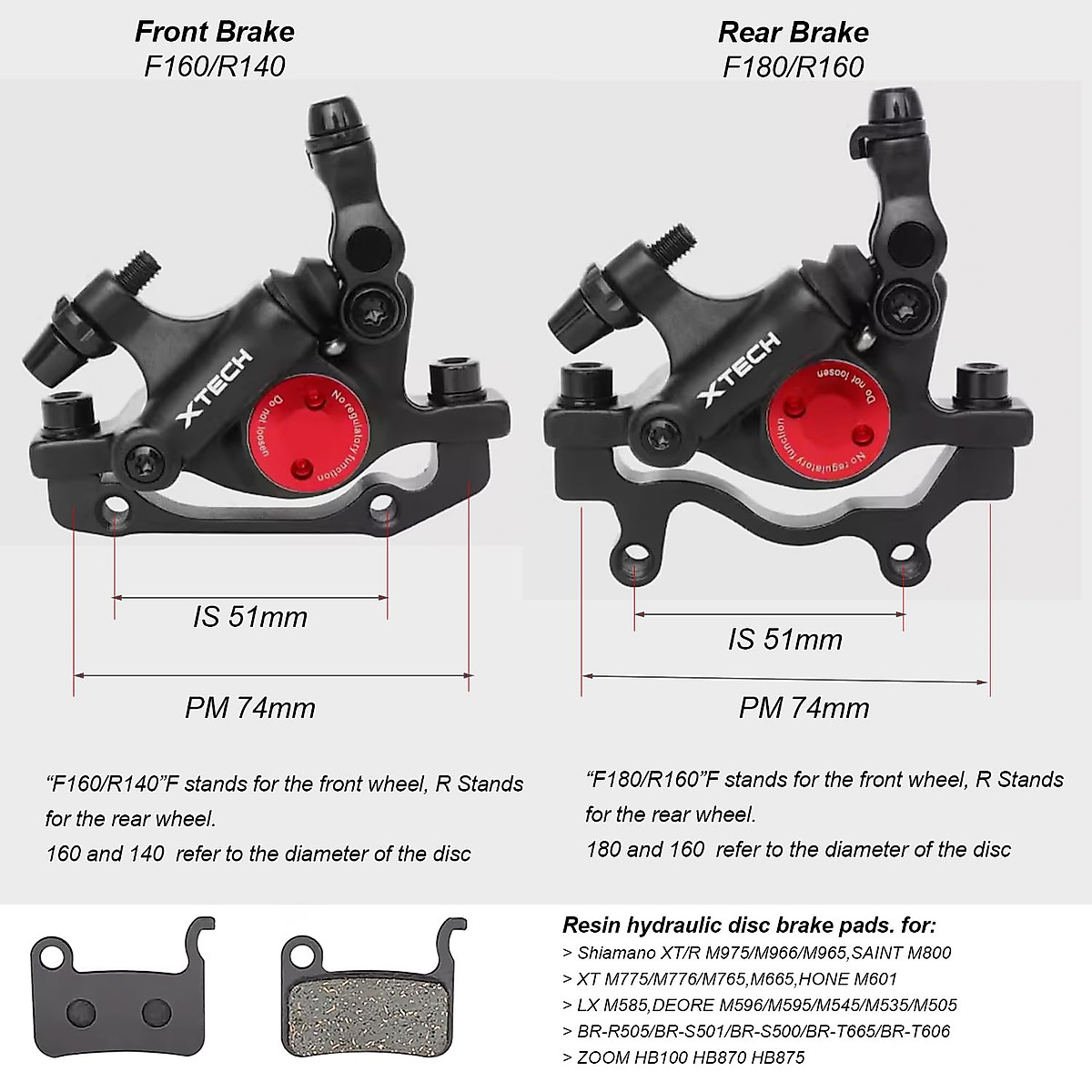 MTB Road HB-100 MTB Road Line Pulling Hydraulic Disc Brake Calipers Front & Rear Mountain Bike Disc Brake E-BIKE Disc Brake (1 Pair Black)