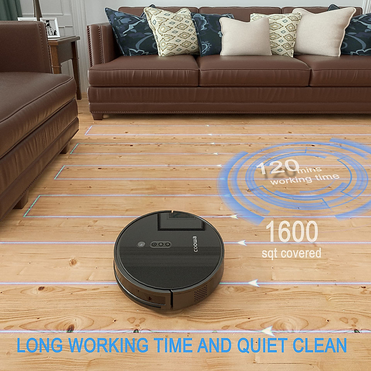 coowa Robot Vacuum RoboV101, Alexa Connected Robot Vacuum Cleaner with Visual Navigation&Smart Mapping, Self-Charging Robotic Vacuums 2000Pa Suction, Boost Intellect Perfect for Carpet, Pet Hair.