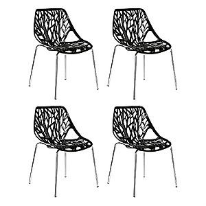 CangLong Modern Mid Century Plastic Shell Hollow Matal Legs Dining Chairs, set of 4, Black