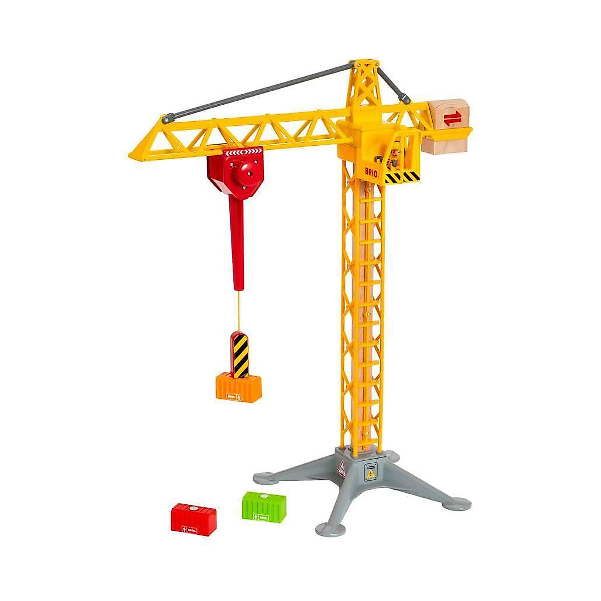 BRIO 33835 Construction Crane with Lights | Wooden Toy Train Set for Kids Age 3 and Up, Yellow