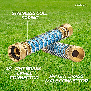 Fevone Garden Hose Extension 5.7" Hose Extender, Fits Hoses/Pipes of All Replacement/Replaceable Parts, Short Hose Connectors with Coil Spring, Solid Brass Fittings, No Leak, 2 Pack