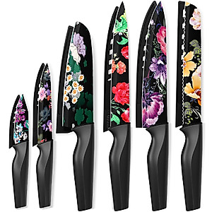 Astercook Knife Set, 12-Piece Flower Kitchen Knives Sets with Blade Guards, Dishwasher Safe, German High Carbon Stainless Steel, Perfect Gifts for Kitchen