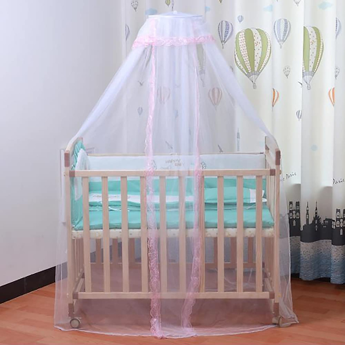 ROPALIA Universal Crib Floor Mosquito Net, Palace Dome Mosquito Net Foldable Mosquito Cover with Lace for Kids