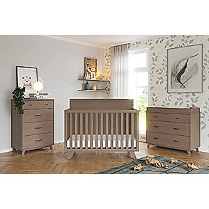 Child Craft SOHO 4-in-1 Convertible Crib with Flat-Top Headboard, Mid-Century Modern Baby Crib, Dusty Heather