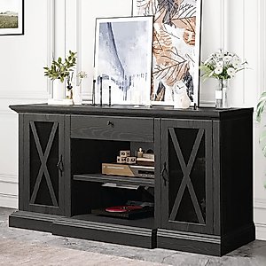 IDEALHOUSE Black TV Stand for 65+ Inch TV, Entertainment Center TV Media Console Table, Farmhouse TV Stand with Storage, Barn Doors and Shelves, Modern Tall TV Console Cabinet Furniture for Livingoom