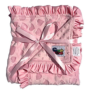 Snuggle Stuffs Baby Girls Reversible Minky Velboa Stroller Blanket (Pink Heart)