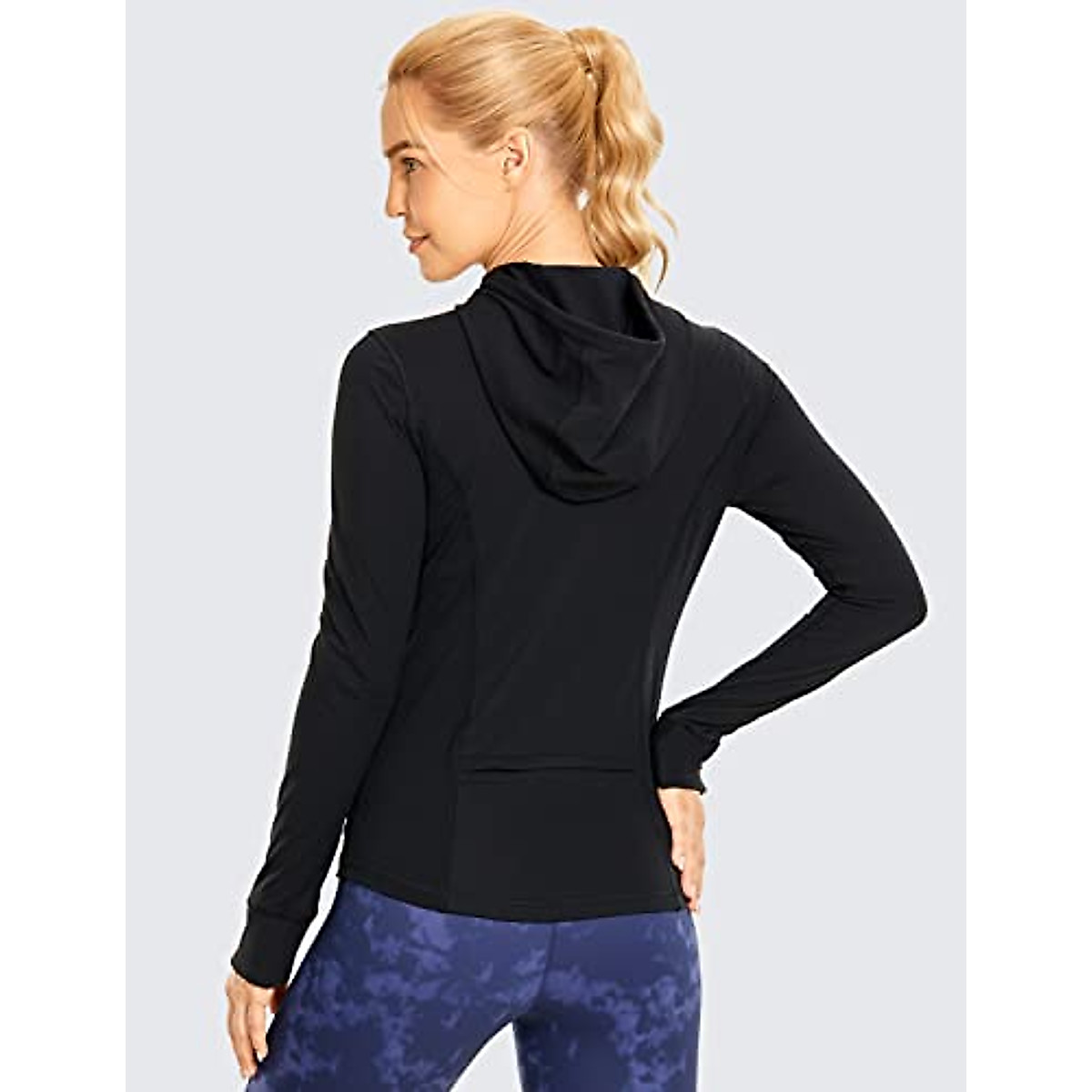 CRZ YOGA Women's Brushed Full Zip Hoodie Jacket Sportswear Hooded Workout Track Running Jacket with Zip Pockets Black Medium