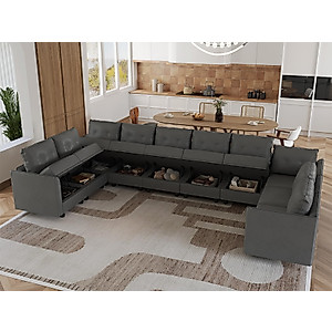 LLappuil Oversized Modular Sectional Sofa, Convertible U Shaped Sofa with Storage, Large Sectional Couch for Living Room, Faux Leather Fabric Waterproof Sofa, 10 Seat, Dark Grey