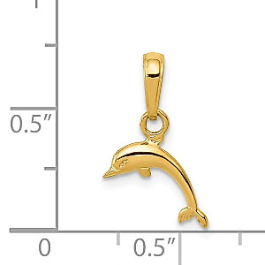 IceCarats 14K Yellow Gold Small Sea Dolphin Necklace Ocean Fish Pendant Summer Beach Nautical Charm 19mm x 11mm Only