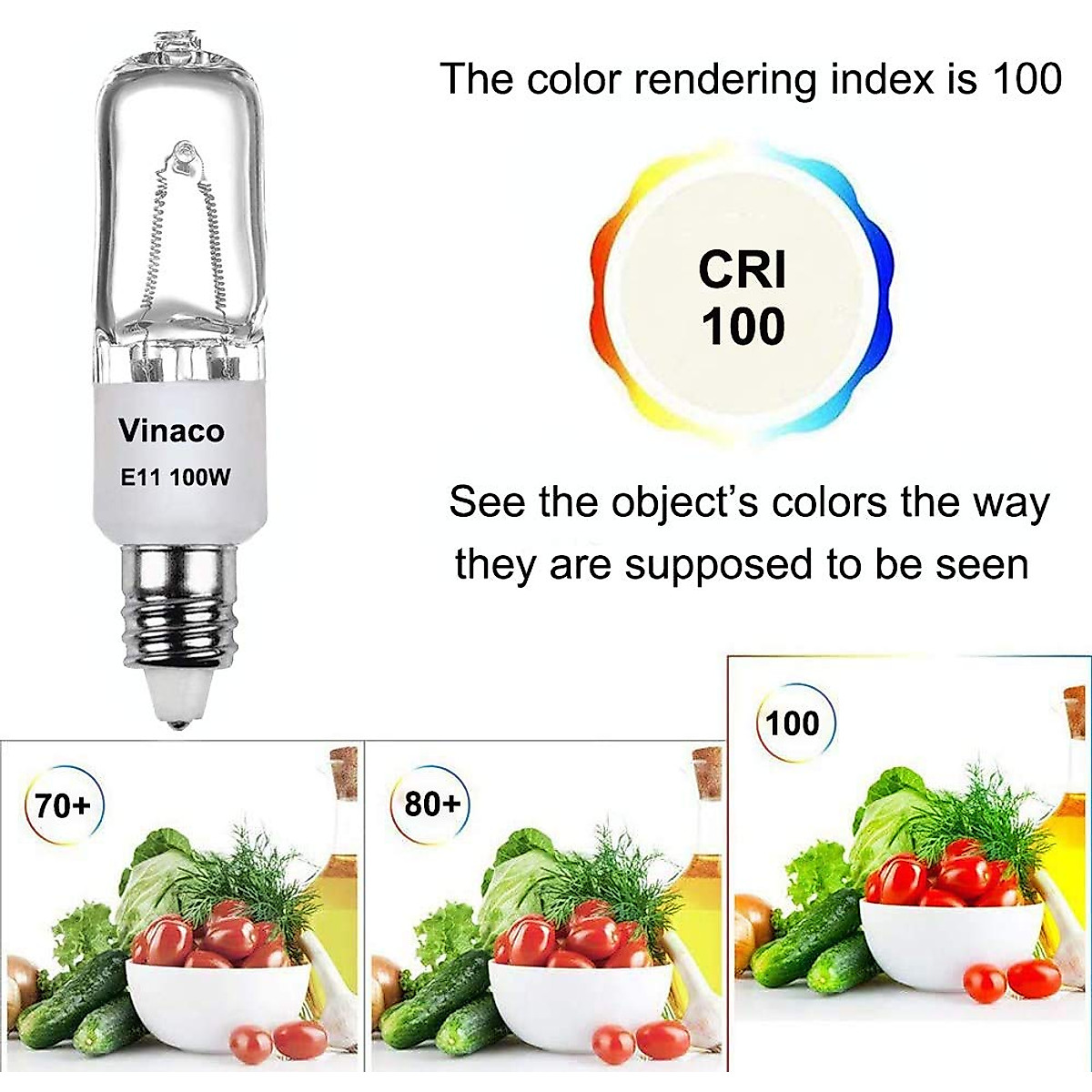 Vinaco E11 Light Bulb, 2 Pack E11 Halogen Bulb 100W Long Lasting Lifespan, T4 E11 Dimmable, High Output 1700LM JDE11 120V 100W with E11 Mini Candelabra Base, 2800K Warm White E11 Bulb