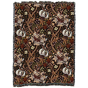 Pure Country Weavers William Morris Golden Lily Sienna Blanket - Arts & Crafts - Gift Tapestry Throw Woven from Cotton - Made in The USA (72x54)