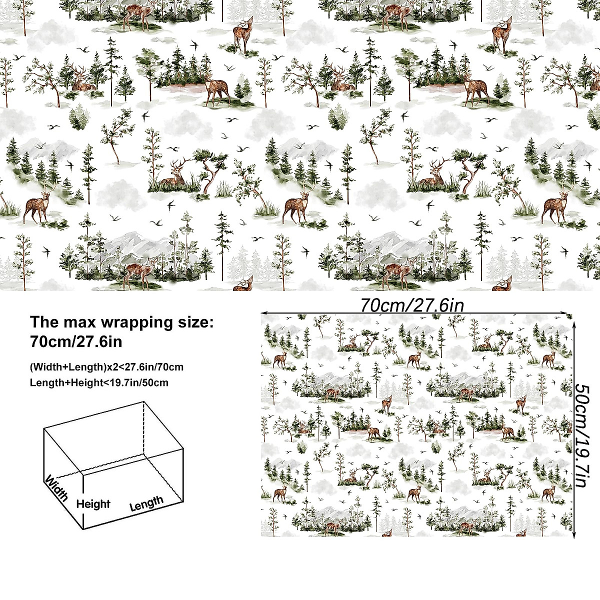 Dtiafu Forest Green Wrapping Paper 4 Watercolor Woodland Style Gift Wrap Paper Bulk Green Tree and Farmhouse for Christmas Wedding Baby Shower, 20 X 28 Inch, Folded Flat (8 Sheet)