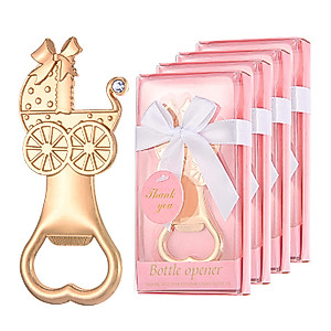 24 Pieces/packs Pink Baby Carriage Shaped Bottle Openers，Girl or Boy Baby Shower Favors, Gifts or Decorations for Guests with Gift Boxes Party Return Souvenirs Giveaways Bulk