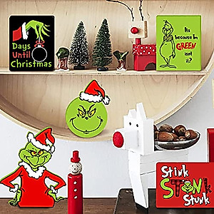 Christmas Tiered Tray Decorations Set Gifts (Tray Not Included) -𝑮𝒓𝒊𝒏𝒄𝒉𝒔 Christmas Decor,Grinchmas Table Top Xmas Christmas Party Decorations (Green-B)