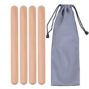 2 Pairs Classical Wood Claves Musical Percussion Instrument, 8 Inch Rhythm Natural Hardwood Sticks with a Carry Bag