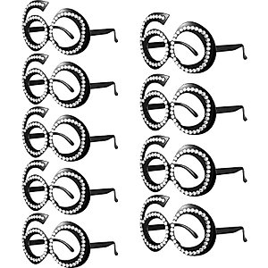 9 Pairs 60th Birthday Glasses Number 60 Crystal Frame Funny Costume Sunglasses Novelty Eyewear Celebration Decoration (Black)
