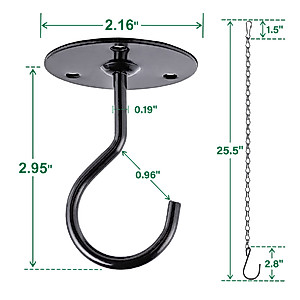XDW-GIFTS 4 Pack Ceiling Hooks with Hanging Chains for Hanging Birdfeeder, Plants, Lanterns, Wind Chimes, Utensils, Heavy Duty, Black Coated Indoor and Outdoor