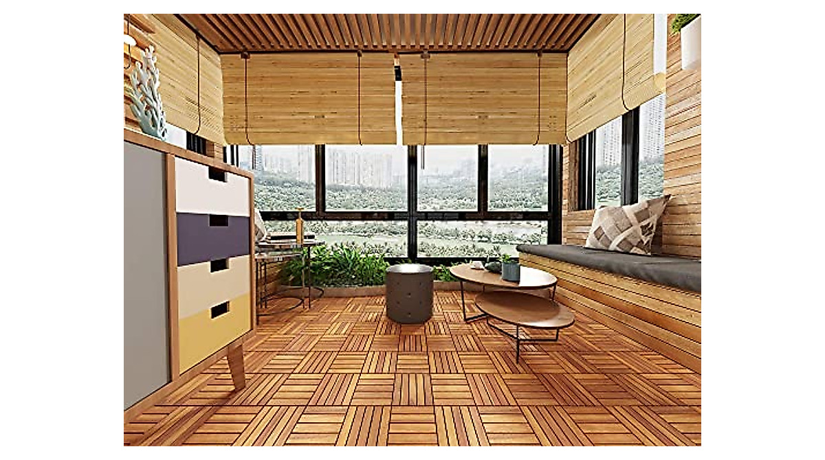 Interbuild Acacia Hardwood Patio Tiles - Easy Installation for Indoor ...