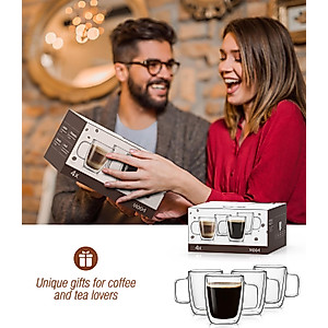 OJA Double Walled Coffee Mugs Set of 4-12.5oz Clear Coffee Cup with Handle for Cappuccino, Tea Bag, Latte Espresso Americano - Insulated, Heat Resistant Beverage Glasses Borosilicate Glass