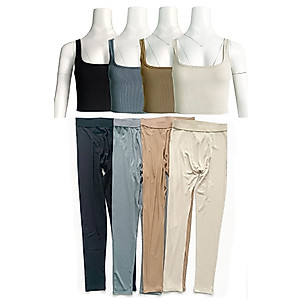 LICOBOD Casual Workout Sets 2 Piece Outfits for Women Ribbed Crop Tank Top High Waist Yoga Leggings Lounge Wear Tracksuit